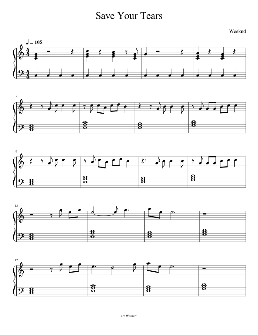 Save your tears – The Weeknd Sheet music for Piano (Solo) | Musescore.com