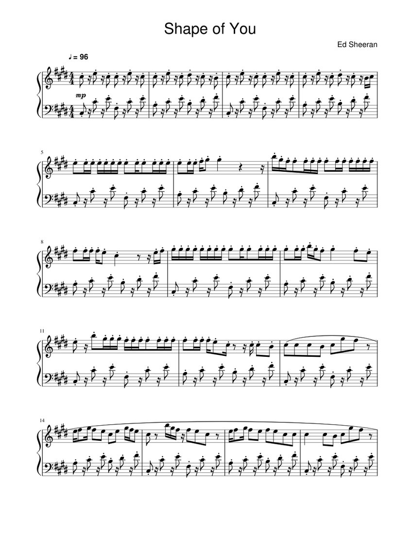 Ed Sheeran - Shape of You Sheet Music for Piano (Solo) | MuseScore.com