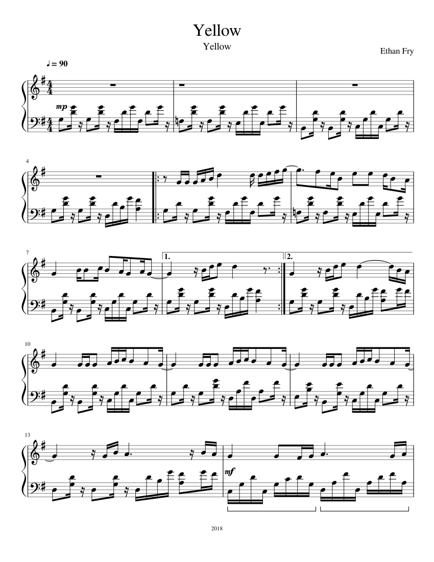 Yellow Sheet music for Piano (Solo) | Musescore.com