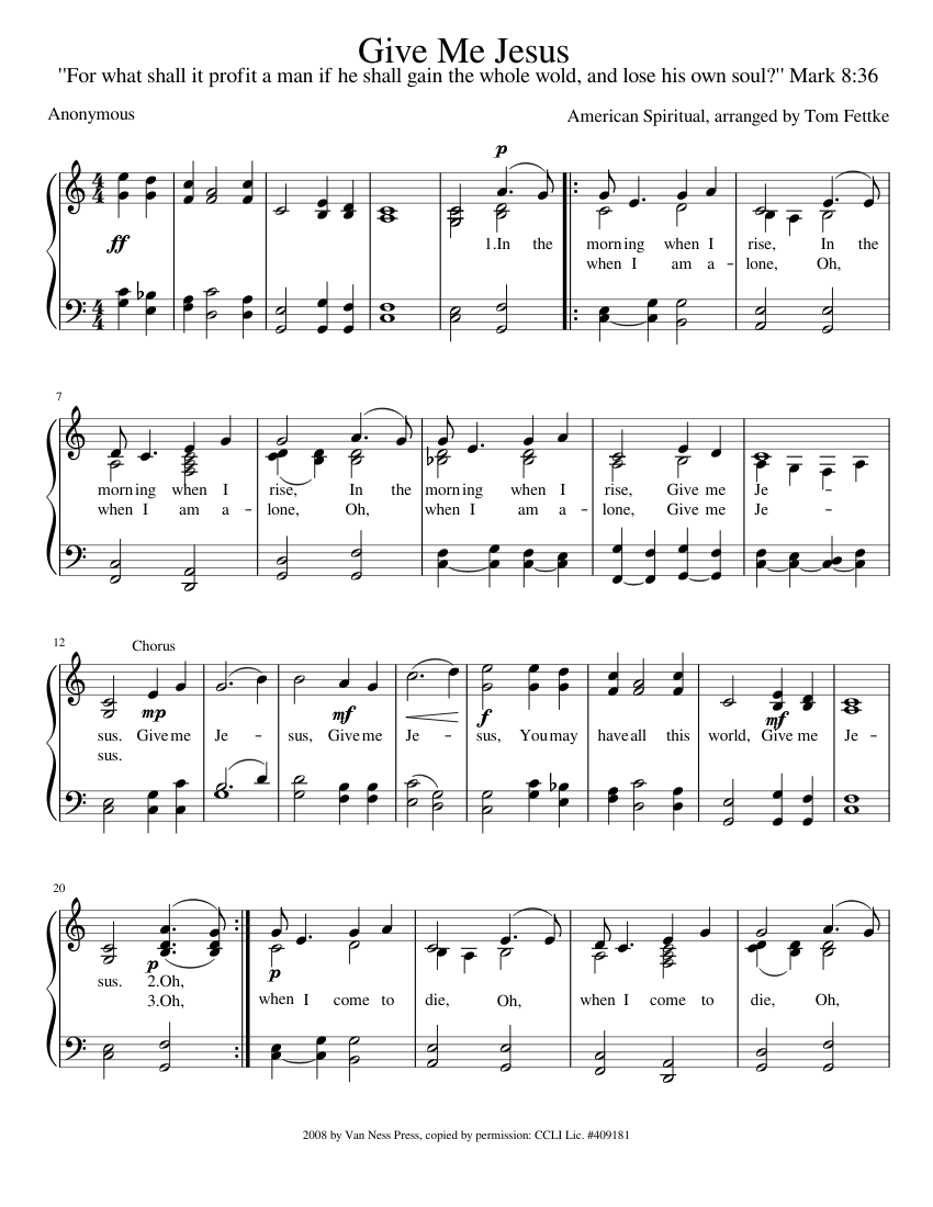 Give Me Jesus Sheet Music for Piano (Solo) easy | MuseScore.com