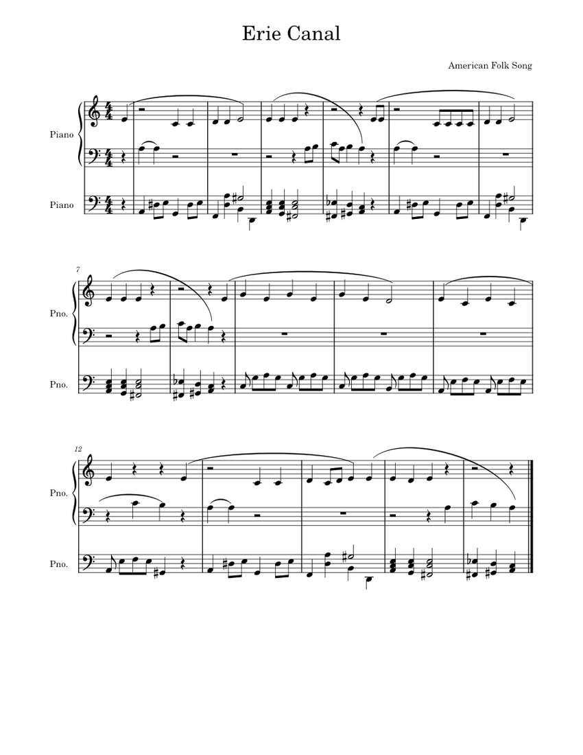 Erie Canal Sheet Music for Piano (Piano Duo) | MuseScore.com
