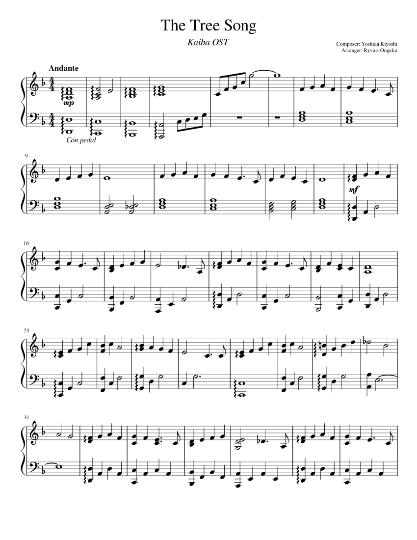 The Tree Song - Kaiba OST Sheet Music for Piano (Solo) Easy | MuseScore.com