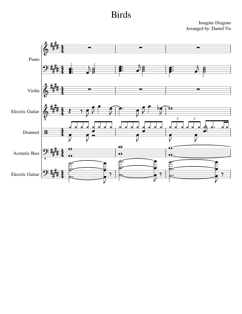Birds - Full Instrumental Cover Sheet Music for Piano, Violin, Guitar ...