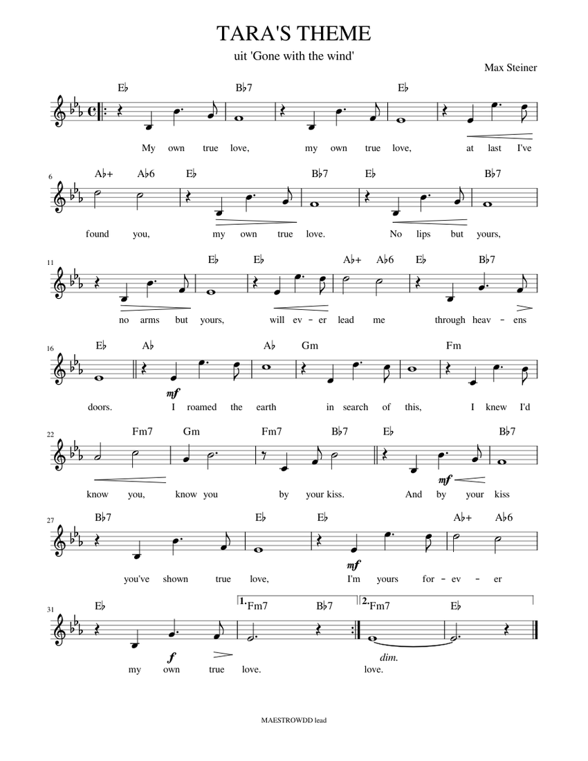 TARA'S_THEME Sheet Music with Chords for Piano (Solo) easy | MuseScore.com