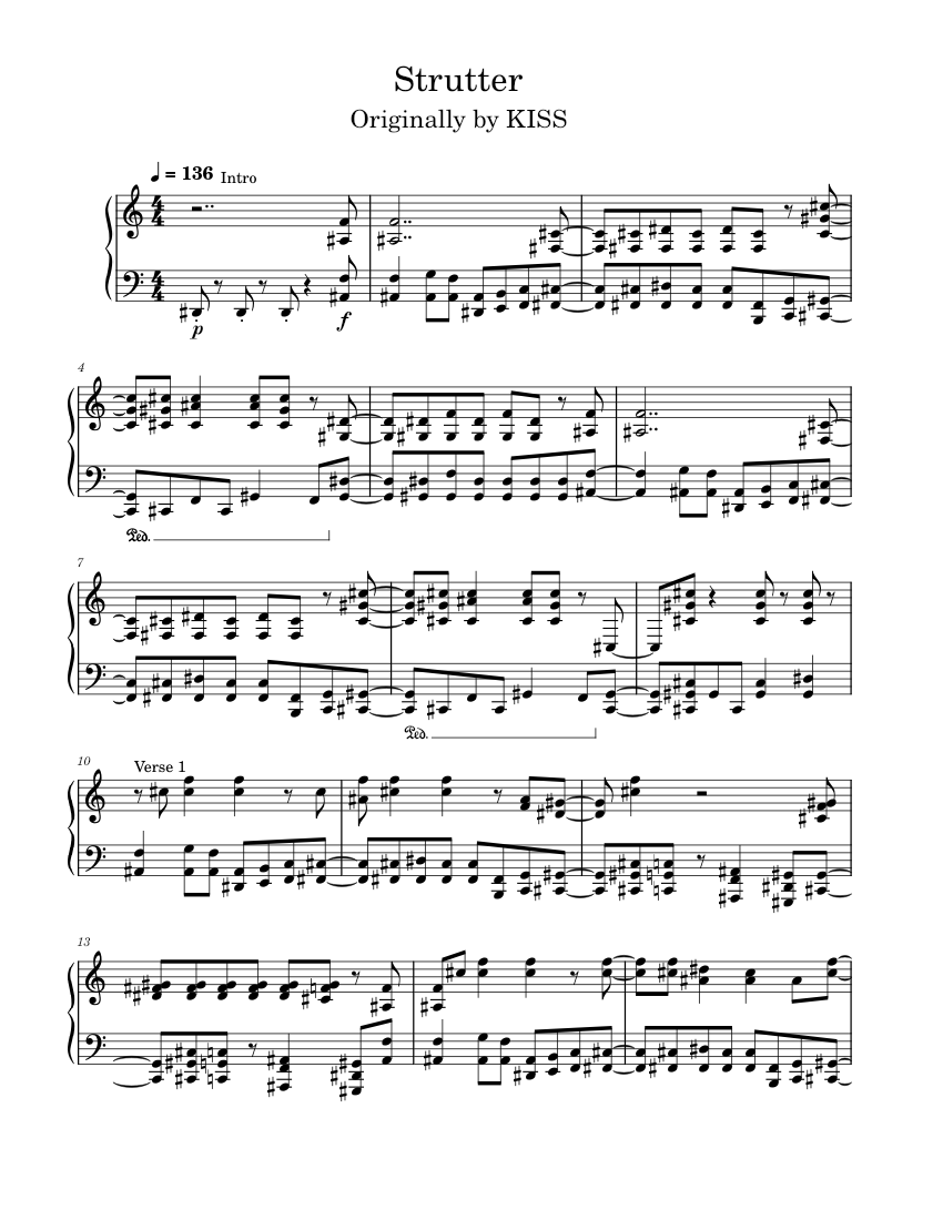 Strutter – KISS (Full Piano Arrangement) Sheet music for Piano (Solo ...