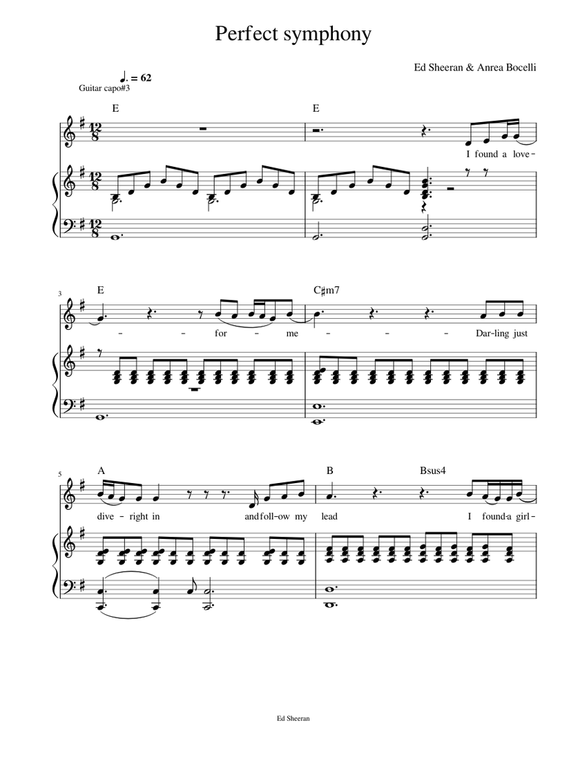 Perfect symphony – Ed Sheeran Sheet Music with Chords for Piano, Vocals ...