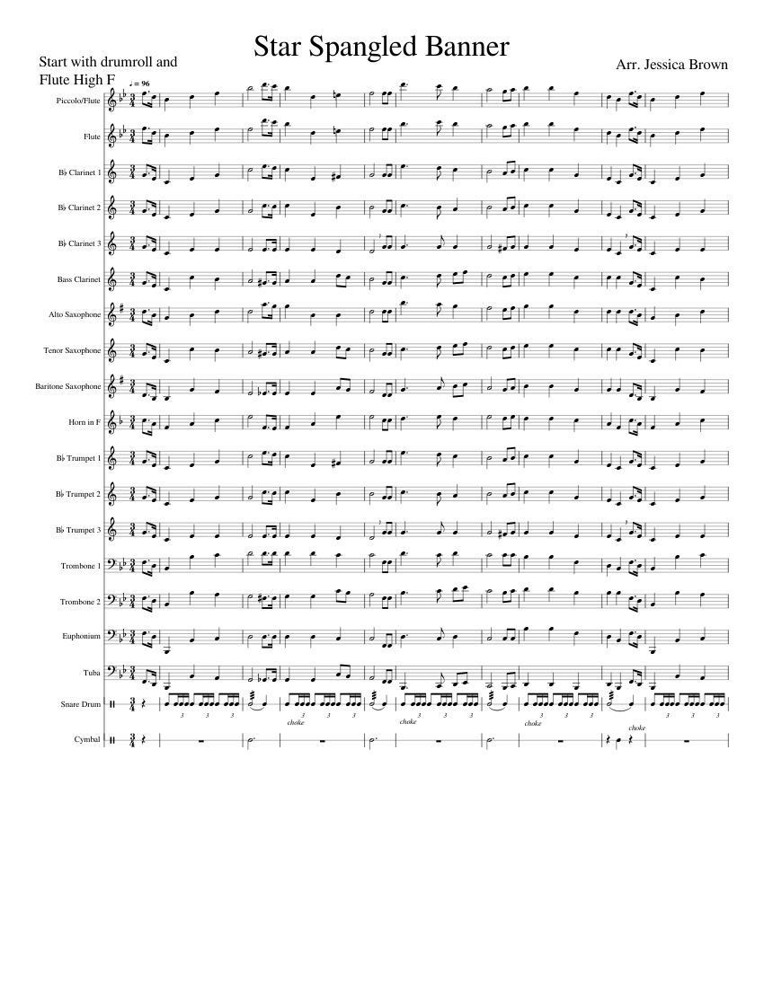 Star Spangled Banner Sheet music for Trombone, Tuba, Flute piccolo, Flute & more instruments ...