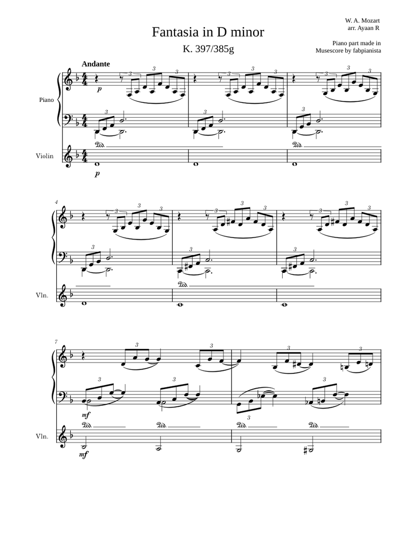 Fantasia in D Minor with Violin Transcription - Ayaan R Sheet music for ...