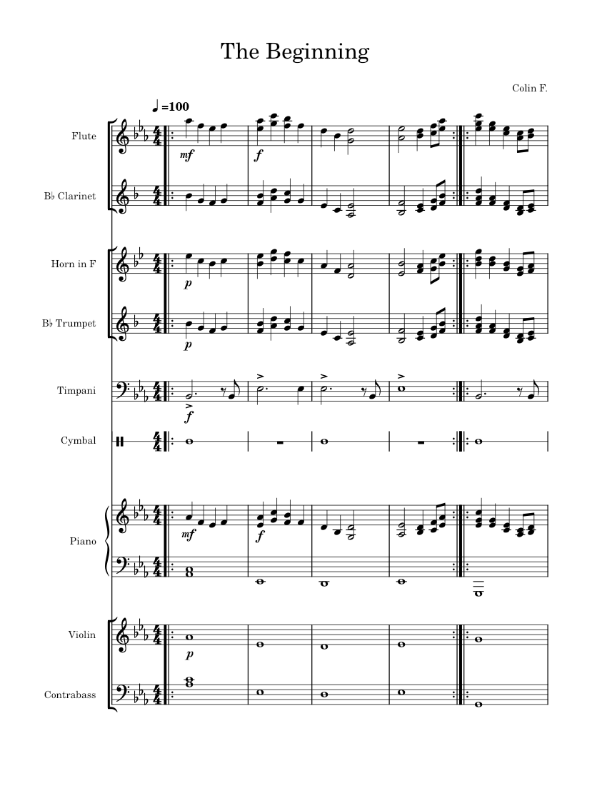 The Beginning Sheet music for Piano, Flute, Clarinet in b-flat, Trumpet ...