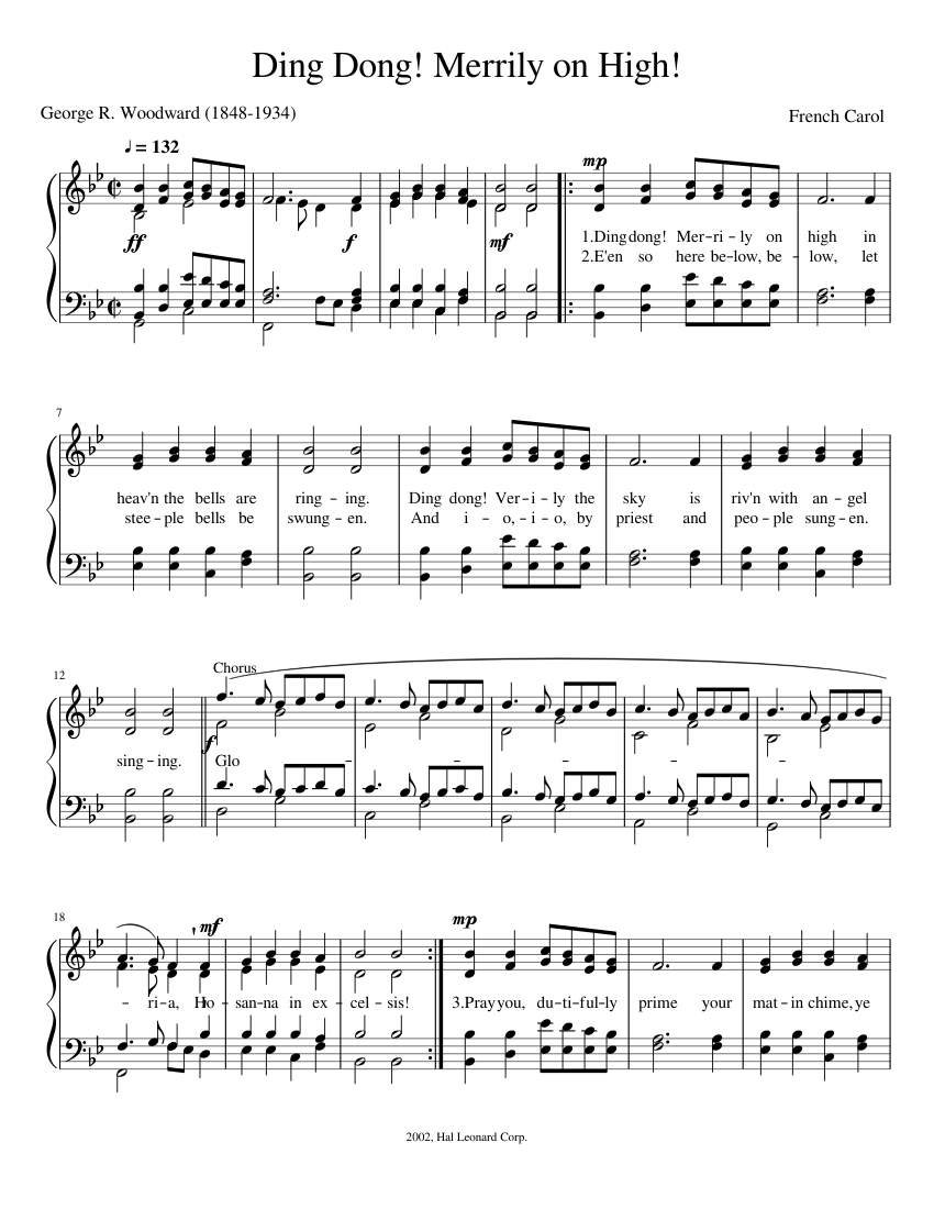 Ding dong merrily on high - Misc Christmas Sheet Music for Piano (Solo ...