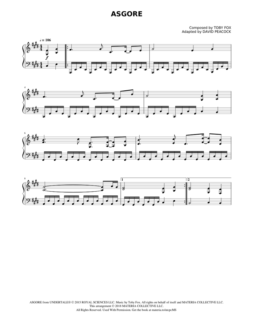 ASGORE (UNDERTALE Complete Piano Sheet Music) Sheet Music for Piano ...