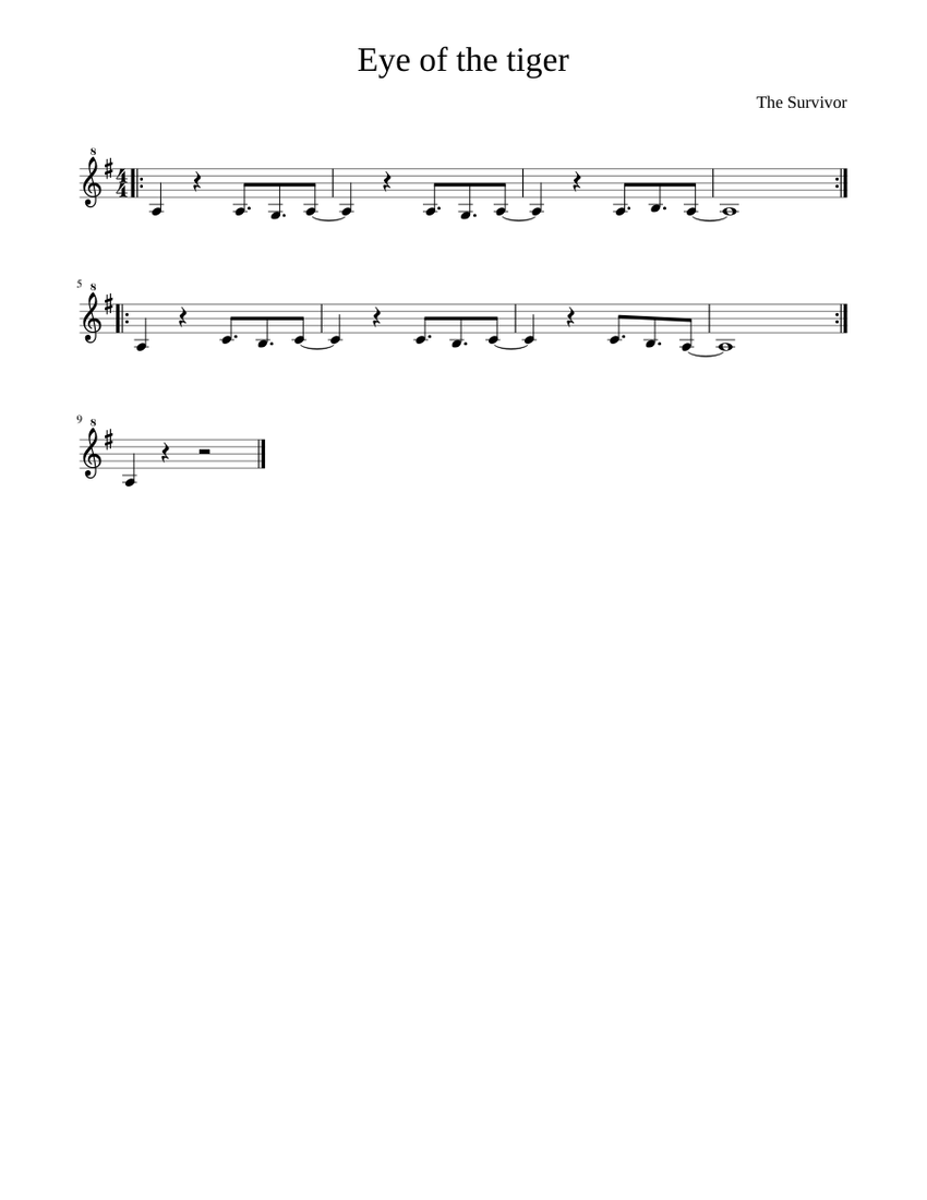 Eye Of The Tiger - Survivor Sheet Music for Recorder (Solo) | MuseScore.com