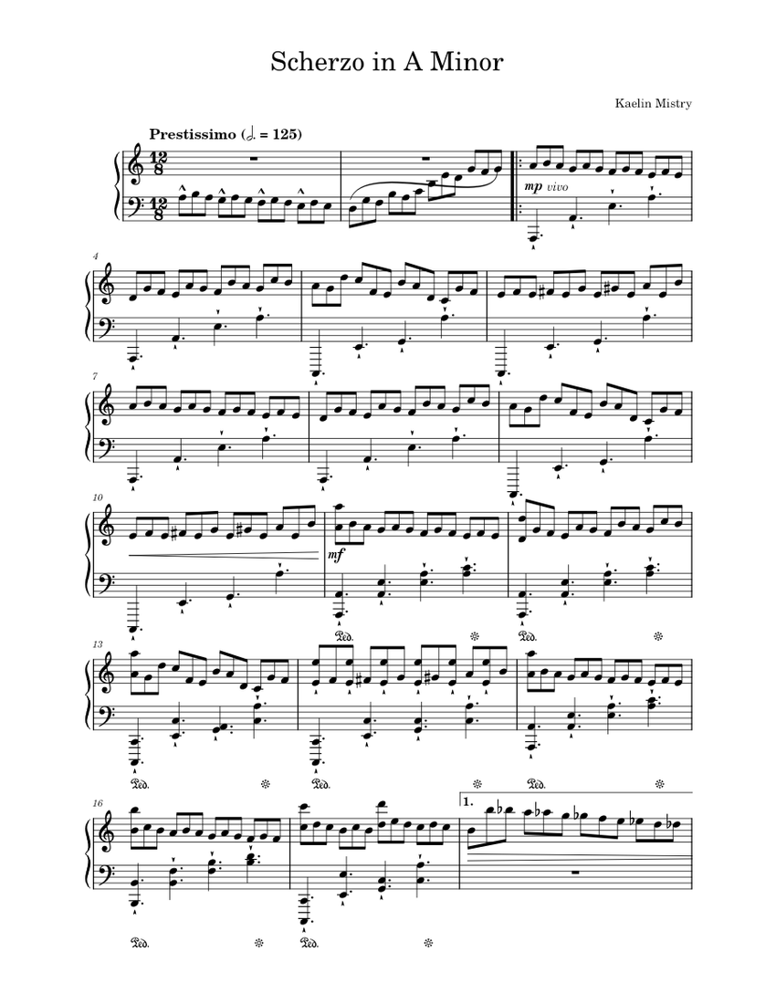 Scherzo in A Minor - Kaelin Mistry (Op. 2) Sheet music for Piano (Solo ...