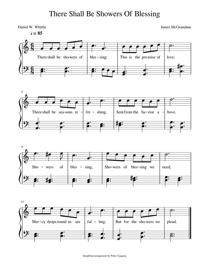 There Shall Be Showers Of Blessing (Simplified for Beginners) Sheet ...