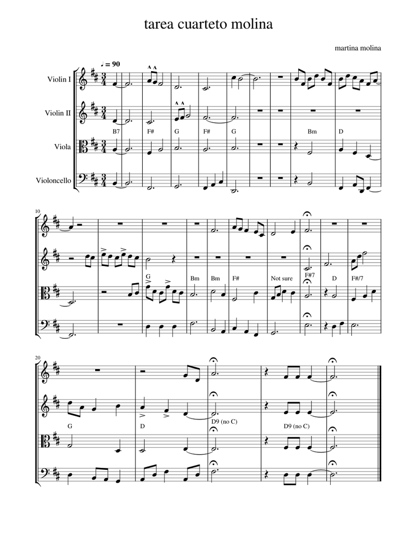 tarea cuarteto molina Sheet music for Violin, Viola, Cello (String ...