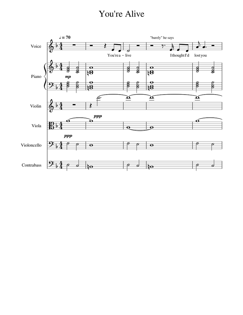 You're Alive Sheet Music for Piano, Vocals, Contrabass, Violin & more ...