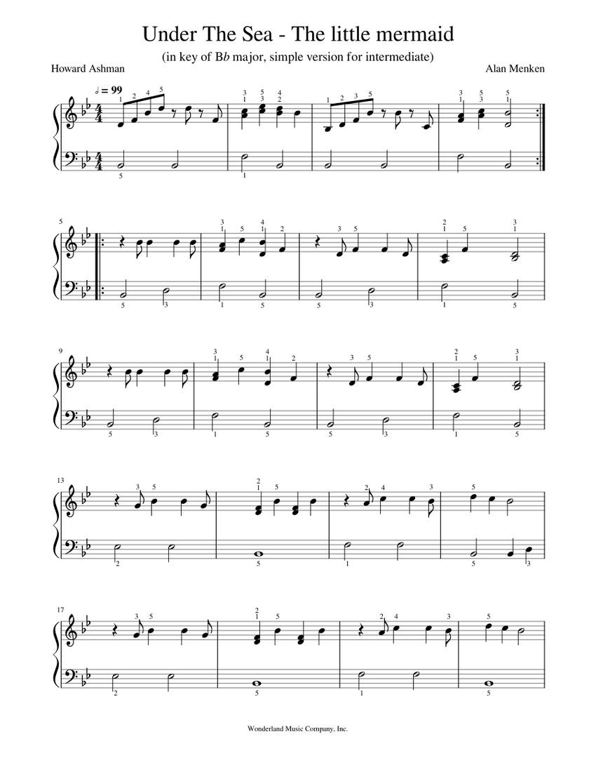 Under The Sea (in original key) Sheet Music for Piano (Solo ...