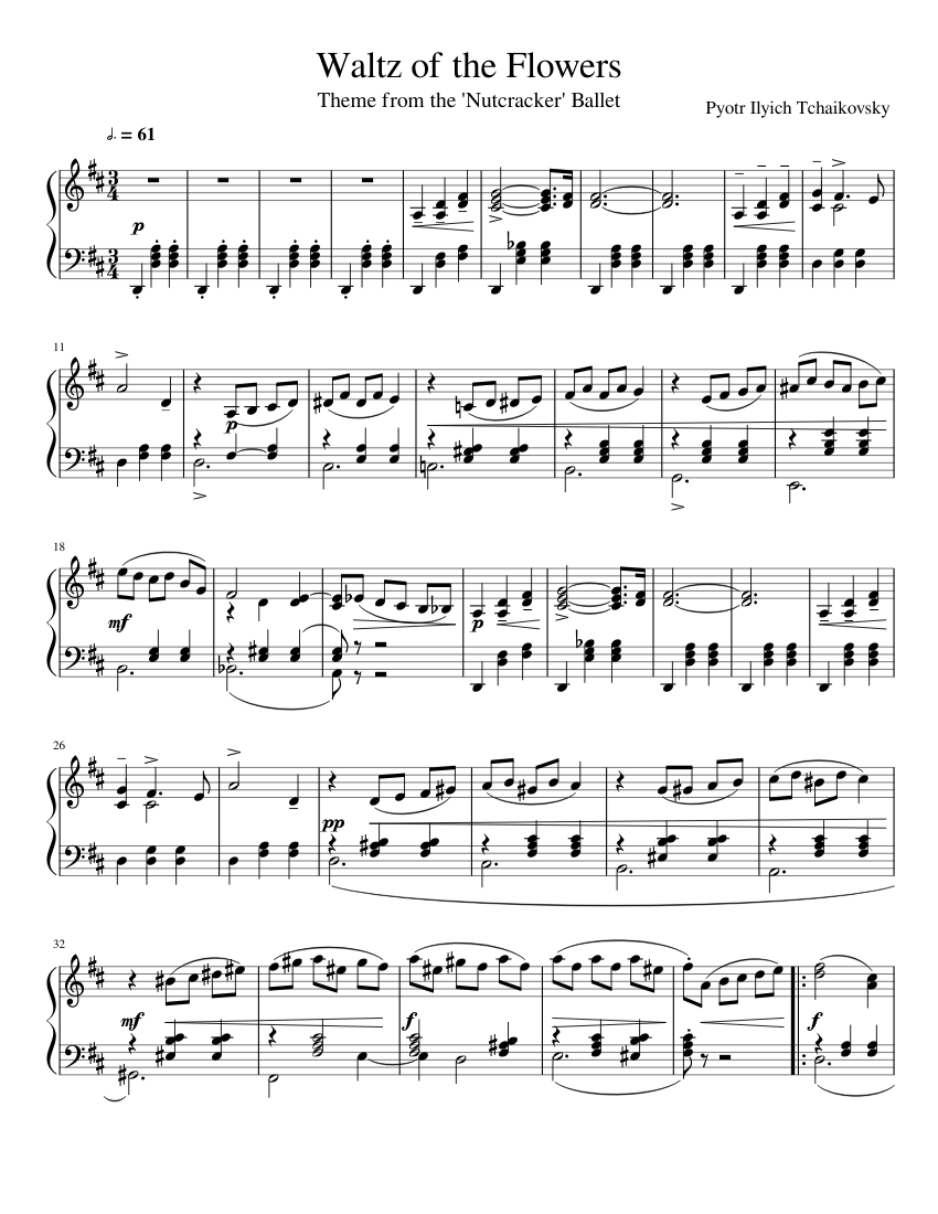 Nutcracker Suite: Waltz of the Flowers - Peter Ilyich Tchaikovsky Sheet ...