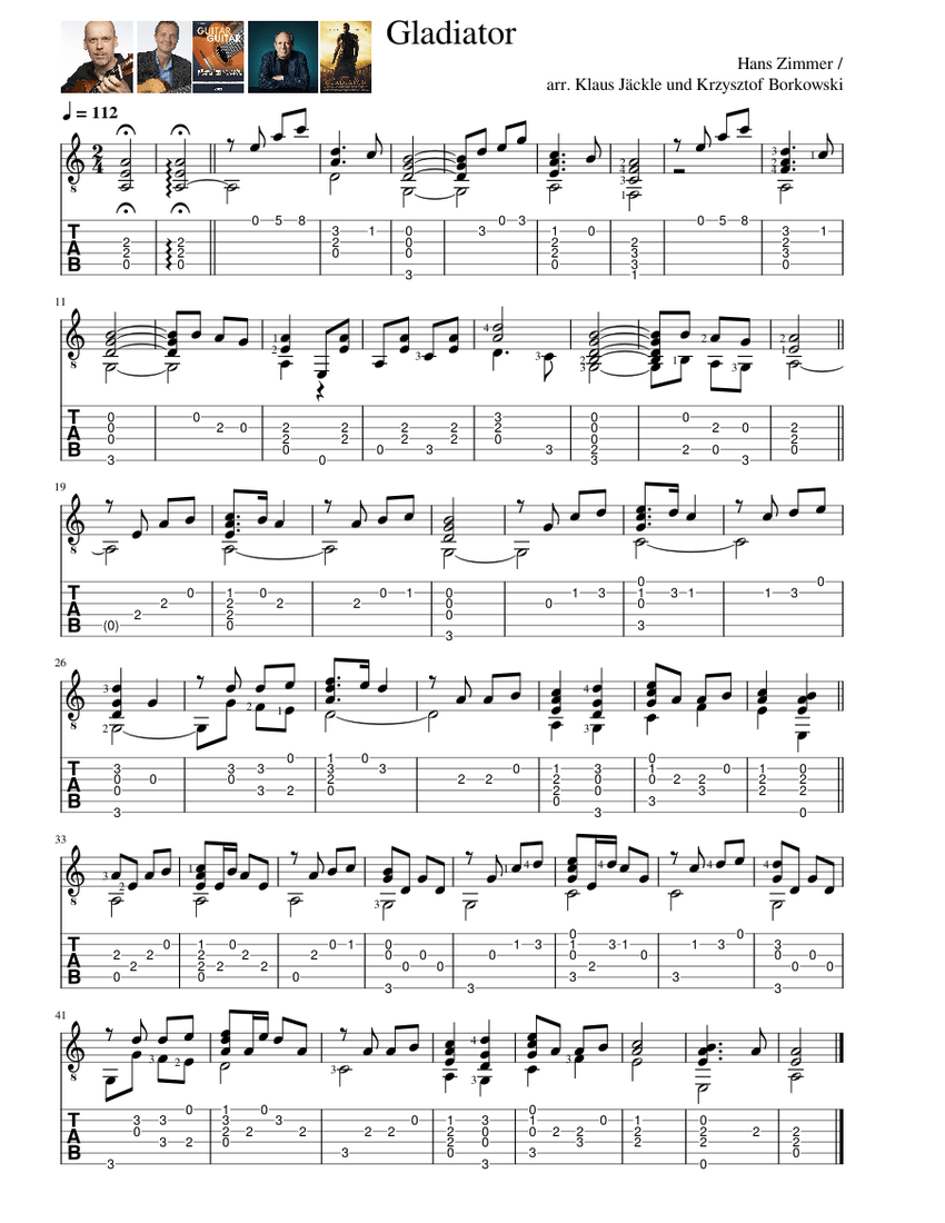 Gladiator – Hans Zimmer Sheet Music and Tab for Guitar (Solo ...