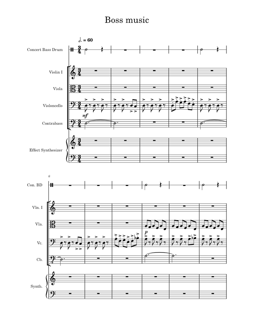 dnd music part 1 Sheet music for Contrabass, Violin, Viola, Cello ...