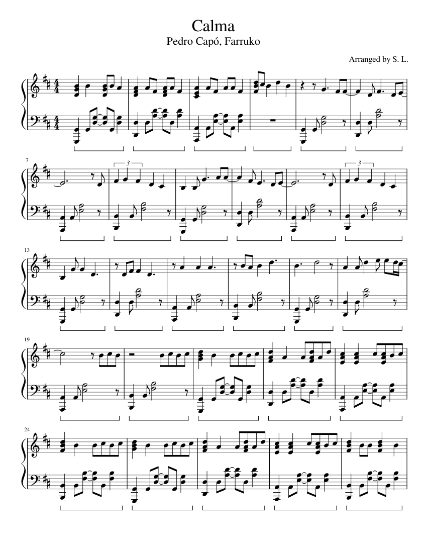 Calma- Pedro Capó, Farruko Sheet Music for Piano (Solo) easy ...