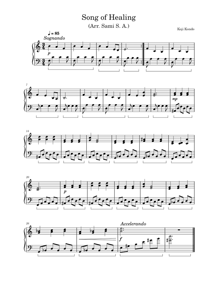 Song of Healing – Koji Kondo Song of Healing Sheet music for Piano ...