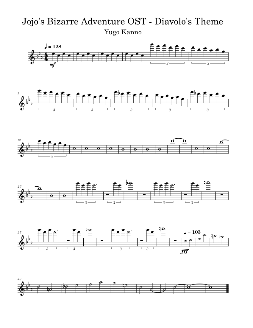 Jojo's Bizarre Adventure OST - Diavolo's Theme Sheet Music for Flute ...