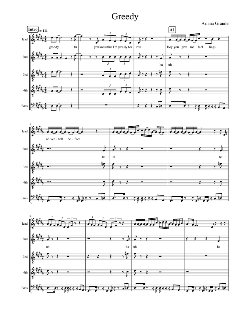 Greedy – Ariana Grande Sheet Music for Piano (Mixed Quintet ...