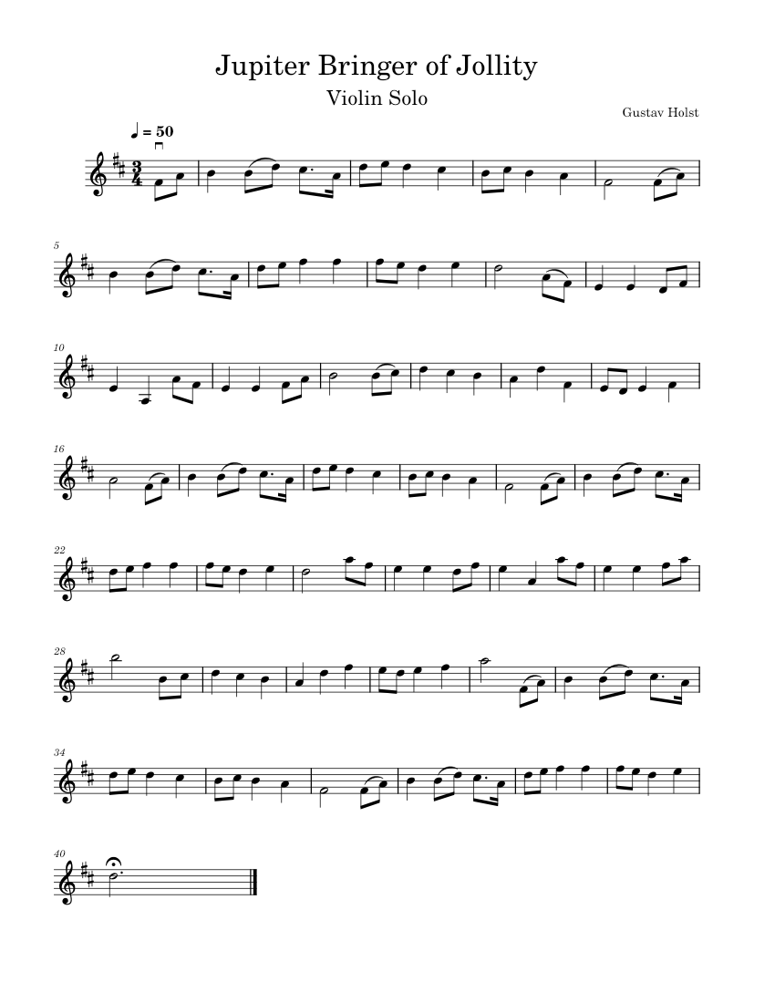 Jupiter Bringer of Jollity Sheet Music for Violin (Solo) | MuseScore.com