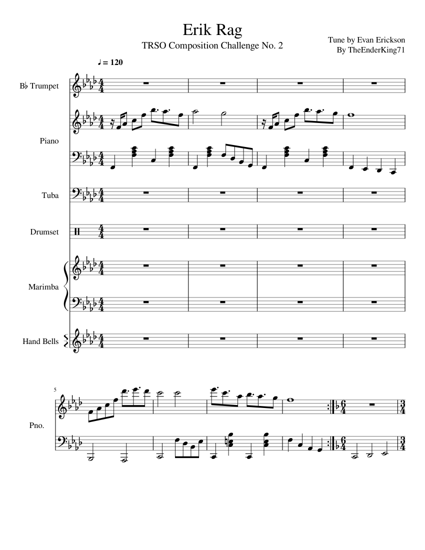 Erik Rag Sheet music for Piano, Tuba, Trumpet in b-flat, Drum group ...