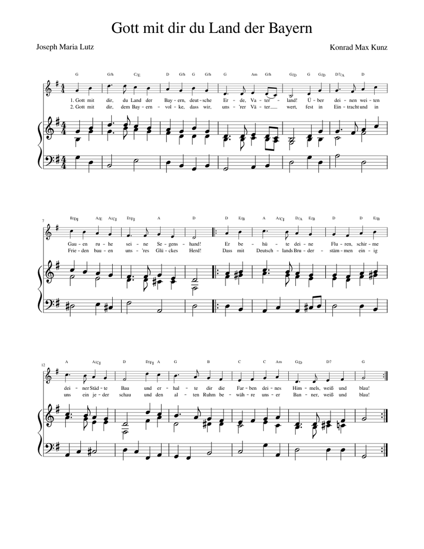 Gott mit dir du Land der Bayern Sheet music for Piano, Vocals (Solo ...