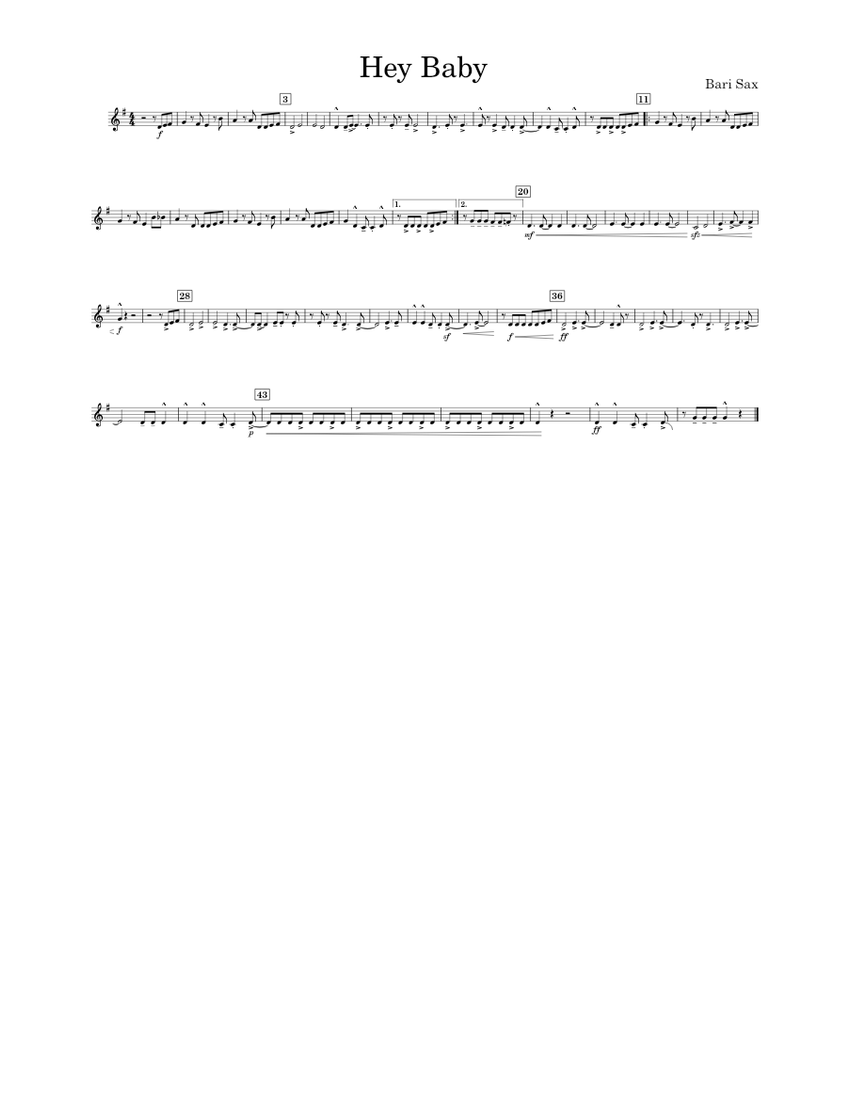 Hey_Baby - BS Sheet Music for Saxophone baritone (Solo) | MuseScore.com