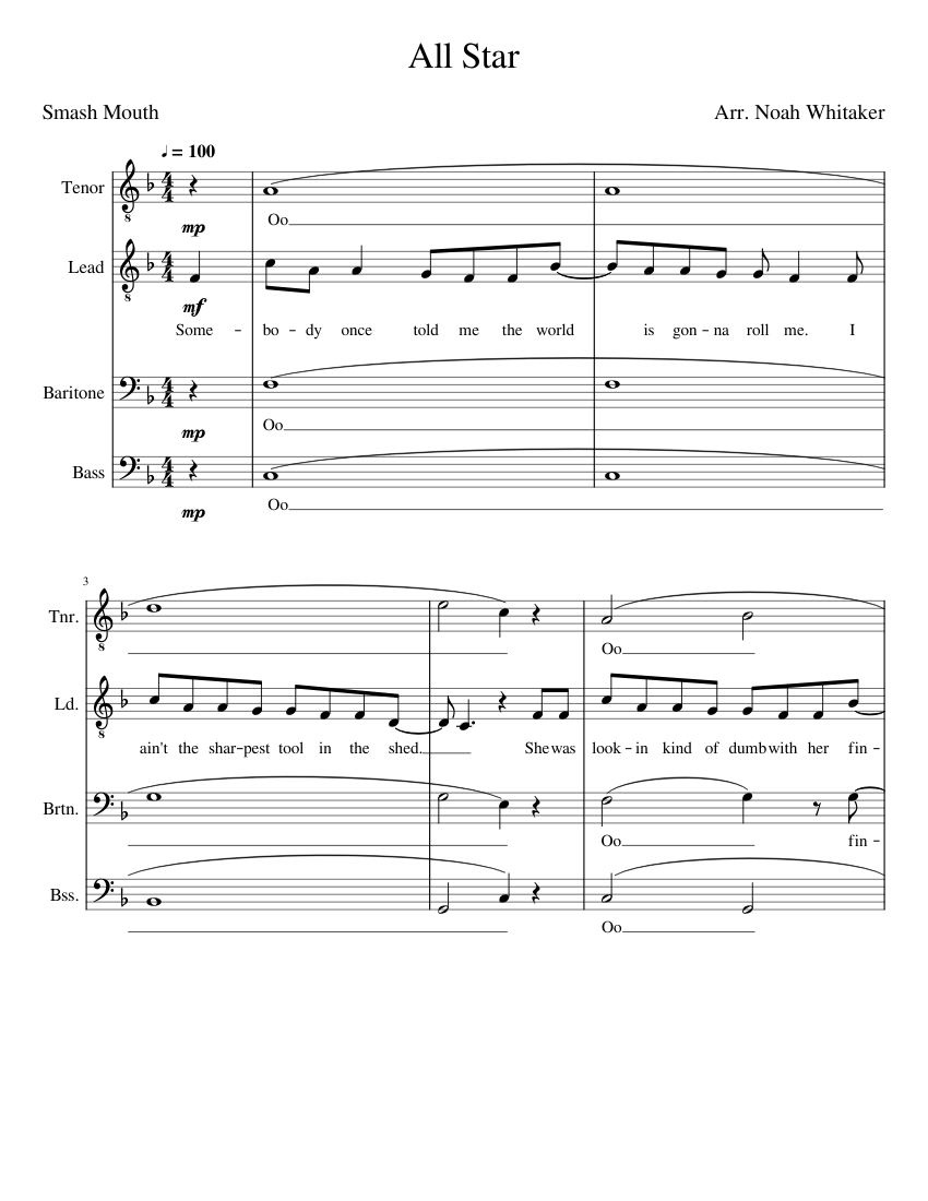 All Star - TTBB Sheet music for Piano (Men’s Choir) | Musescore.com