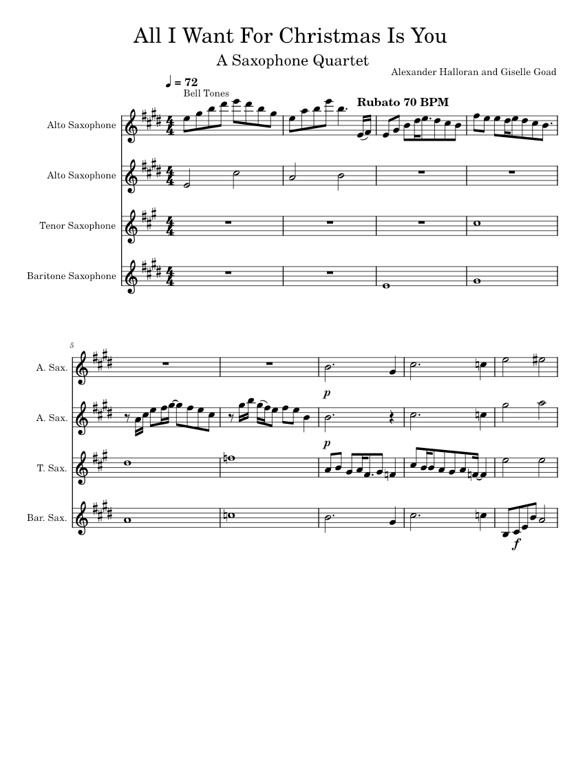 All I want for Christmas is You Sax Quartet Sheet music for Saxophone ...