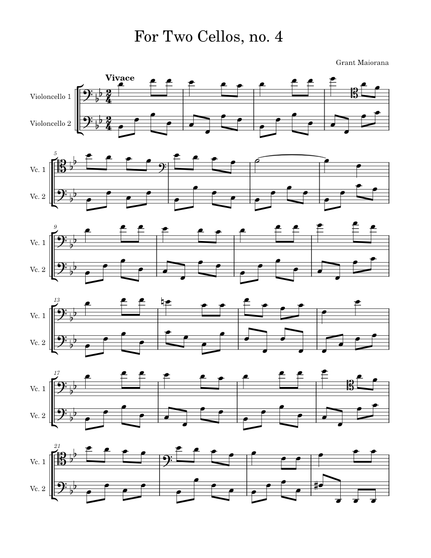 For Two Cellos, no. 4 Sheet music for Cello (String Duet) | Musescore.com