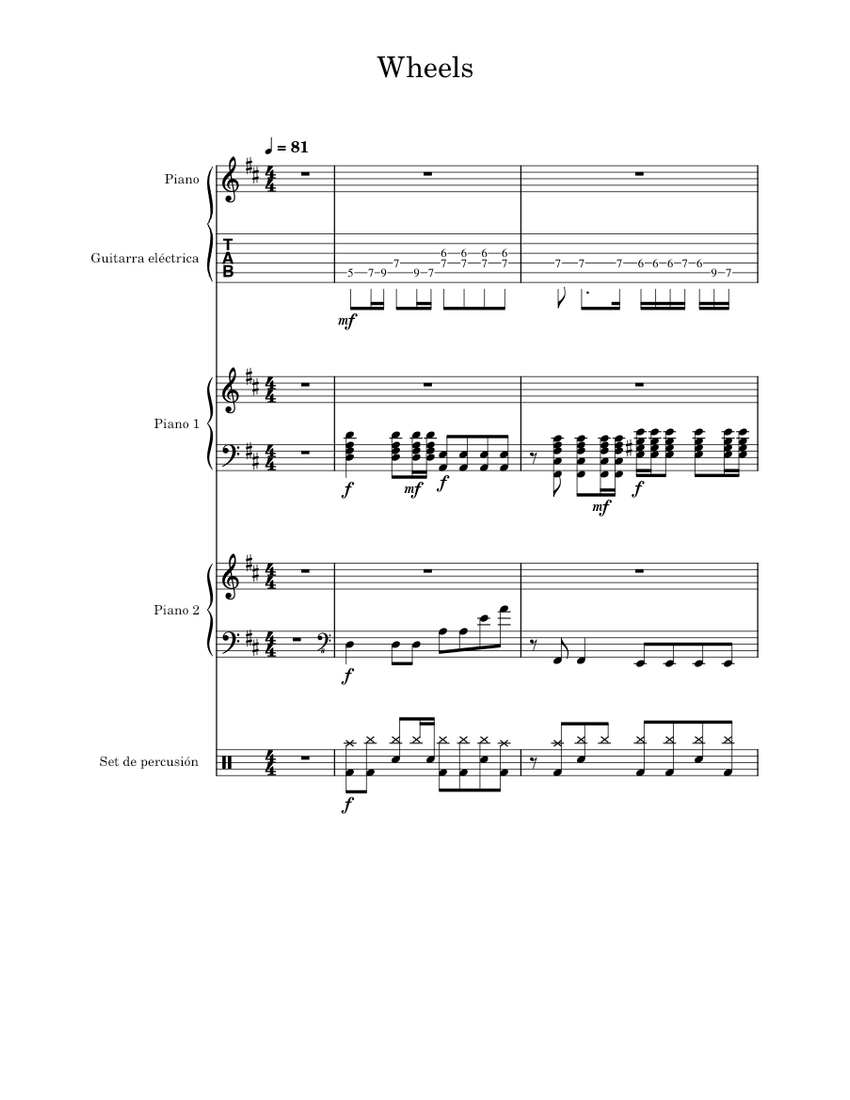 Wheels - Foo Fighters Sheet Music and Tab for Piano, Guitar, Drum group ...