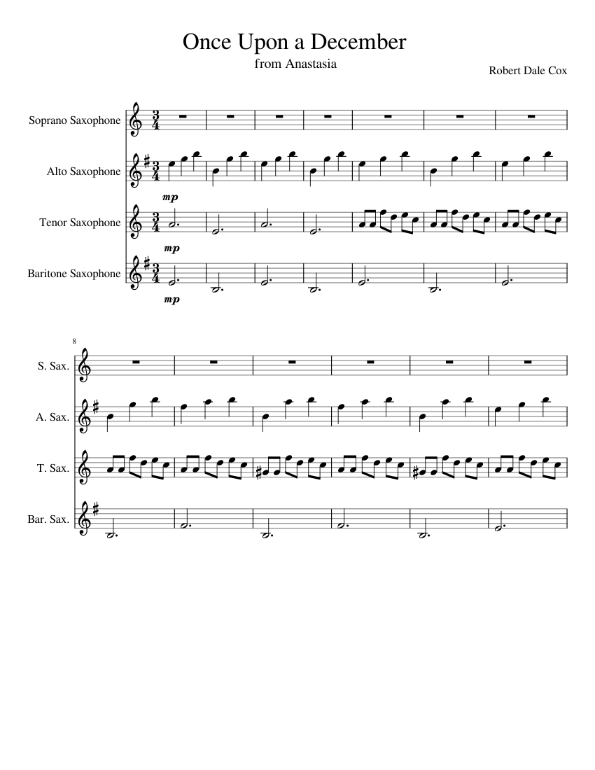 Once Upon a December Sheet music for Saxophone alto, Saxophone tenor ...
