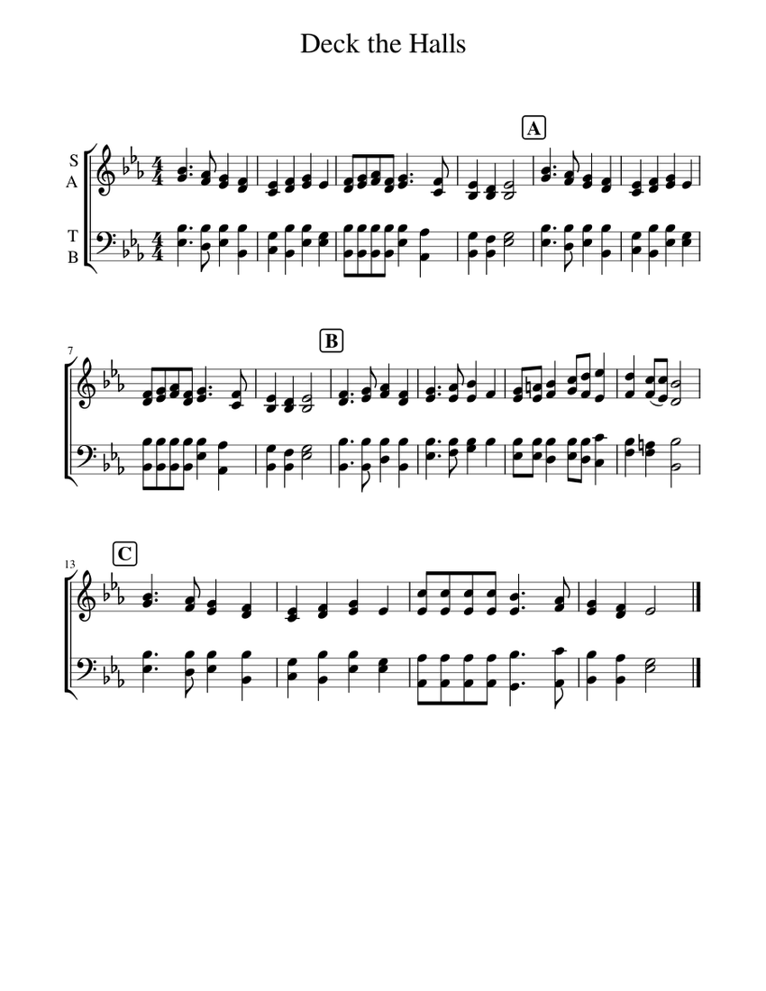 Deck the Halls Sheet Music for Female, Male (SATB) | MuseScore.com