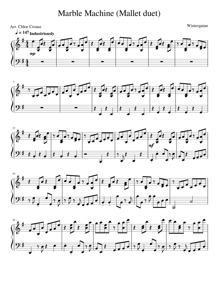 Marble Machine Mallet duet Sheet Music for Marimba (Percussion Duet ...