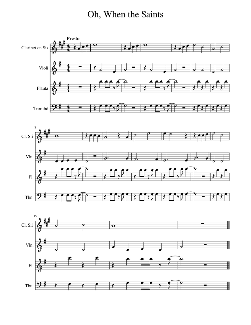 Oh!, When the Saints – Louis Armstrong Sheet Music for Trombone, Flute ...