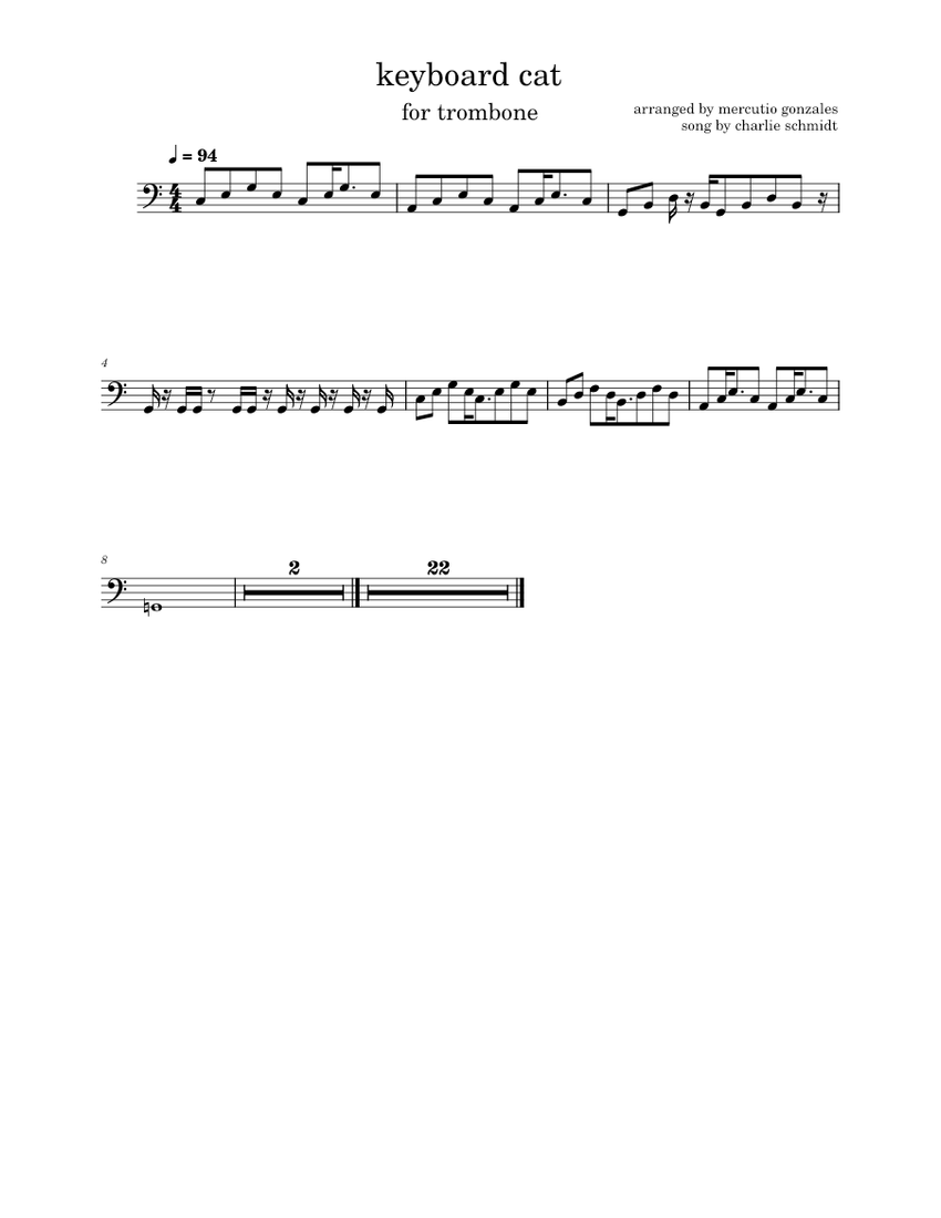 Keyboard cat – Charlie Schmidts keyboard cat - tbone solo Sheet music ...