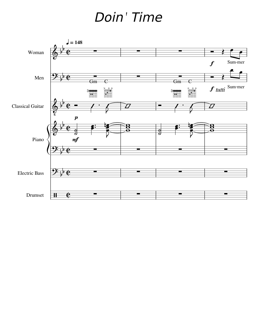 Doin' Time Sheet Music for Piano, Female, Male, Guitar & more ...