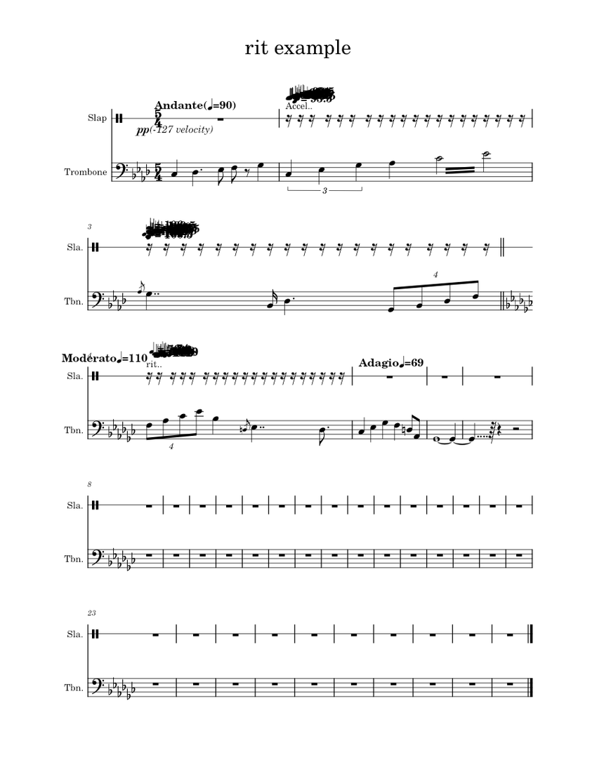 rit/accel example without hidden tempo Sheet Music for Trombone, Slap (Solo) | MuseScore.com