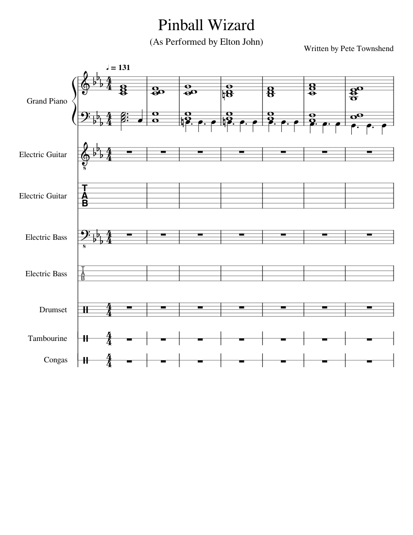 Pinball Wizard Elton John Version Sheet Music and Tab for Piano ...
