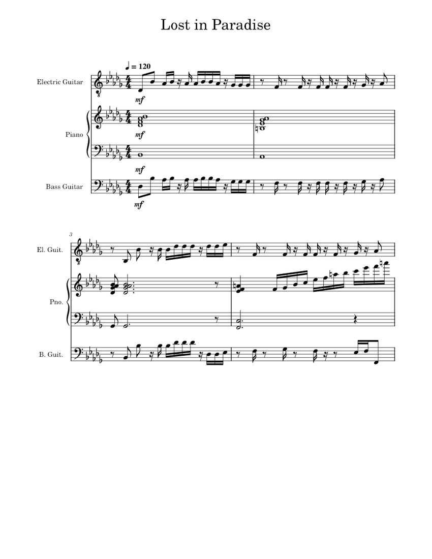 Lost in Paradise - ALI feat. AKLO Sheet Music for Piano, Guitar, Bass ...