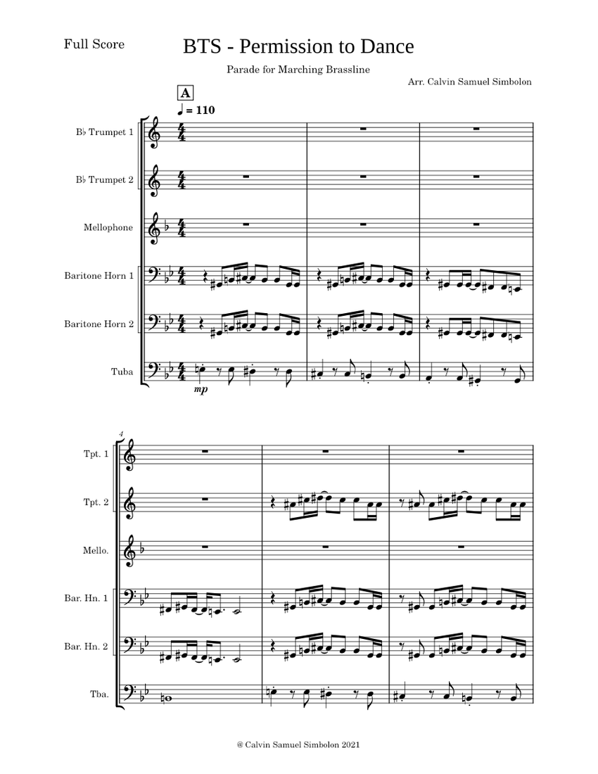Permission to Dance - BTS Sheet music for Tuba, Mellophone, Trumpet in b-flat, Baritone horn ...
