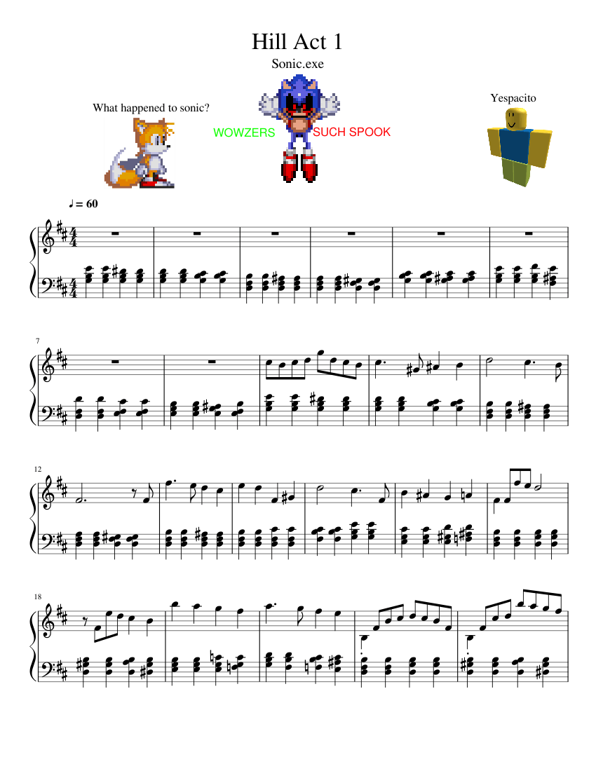 Sonic.Exe - Hill Act 1- For Piano Sheet Music for Piano (Solo) easy ...