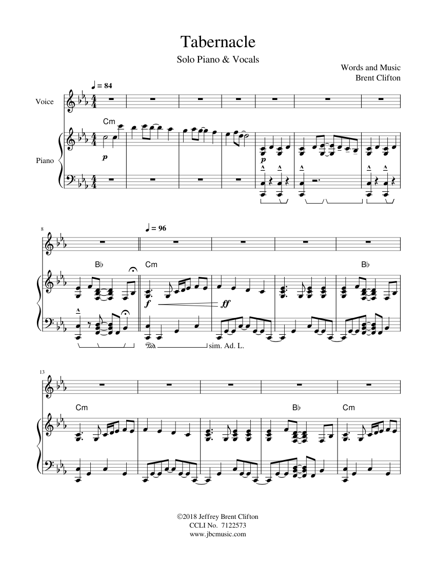 Tabernacle-Solo Version - Brent Clifton Sheet music for Piano, Vocals ...