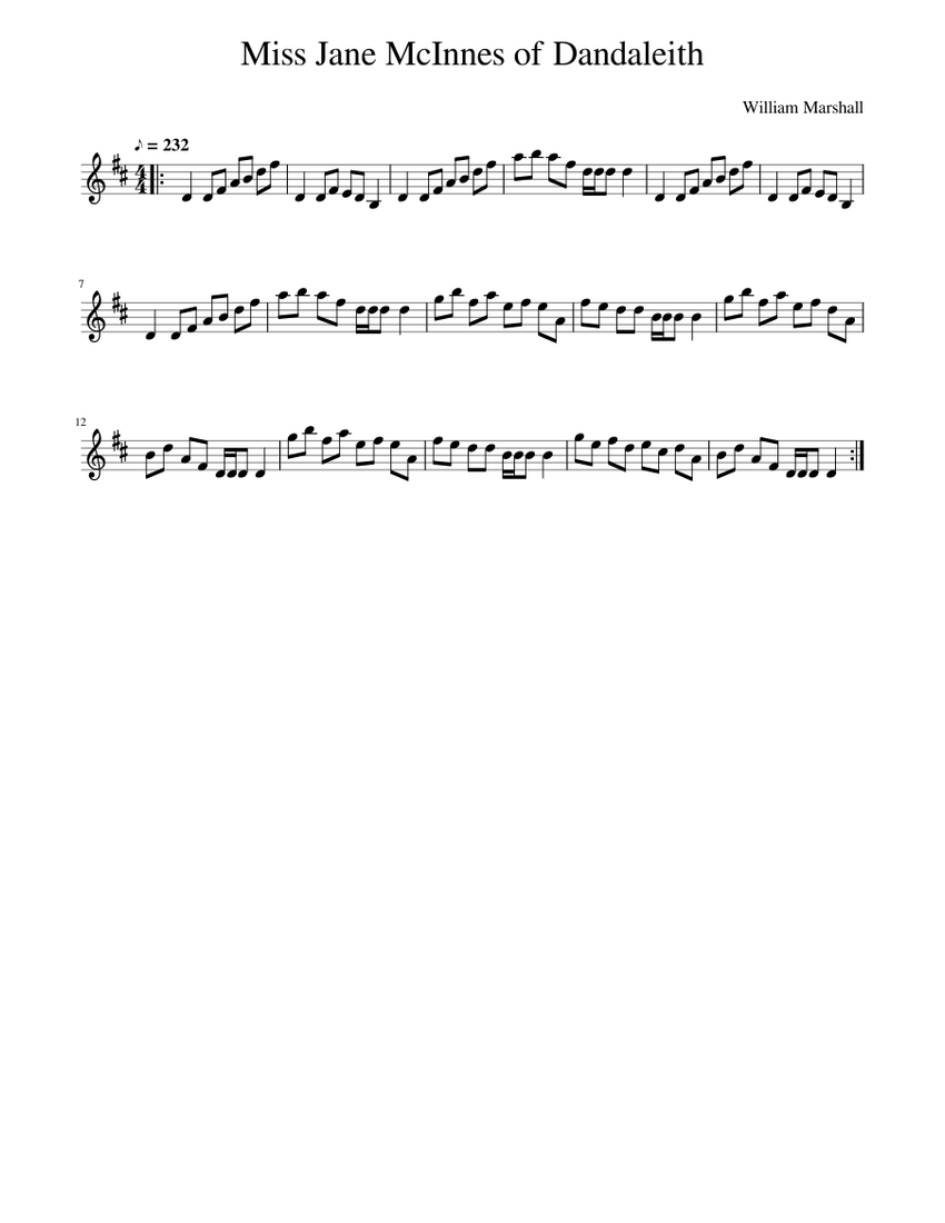 William Marshall - Miss Jane McInnes of Dandaleith Sheet music for ...