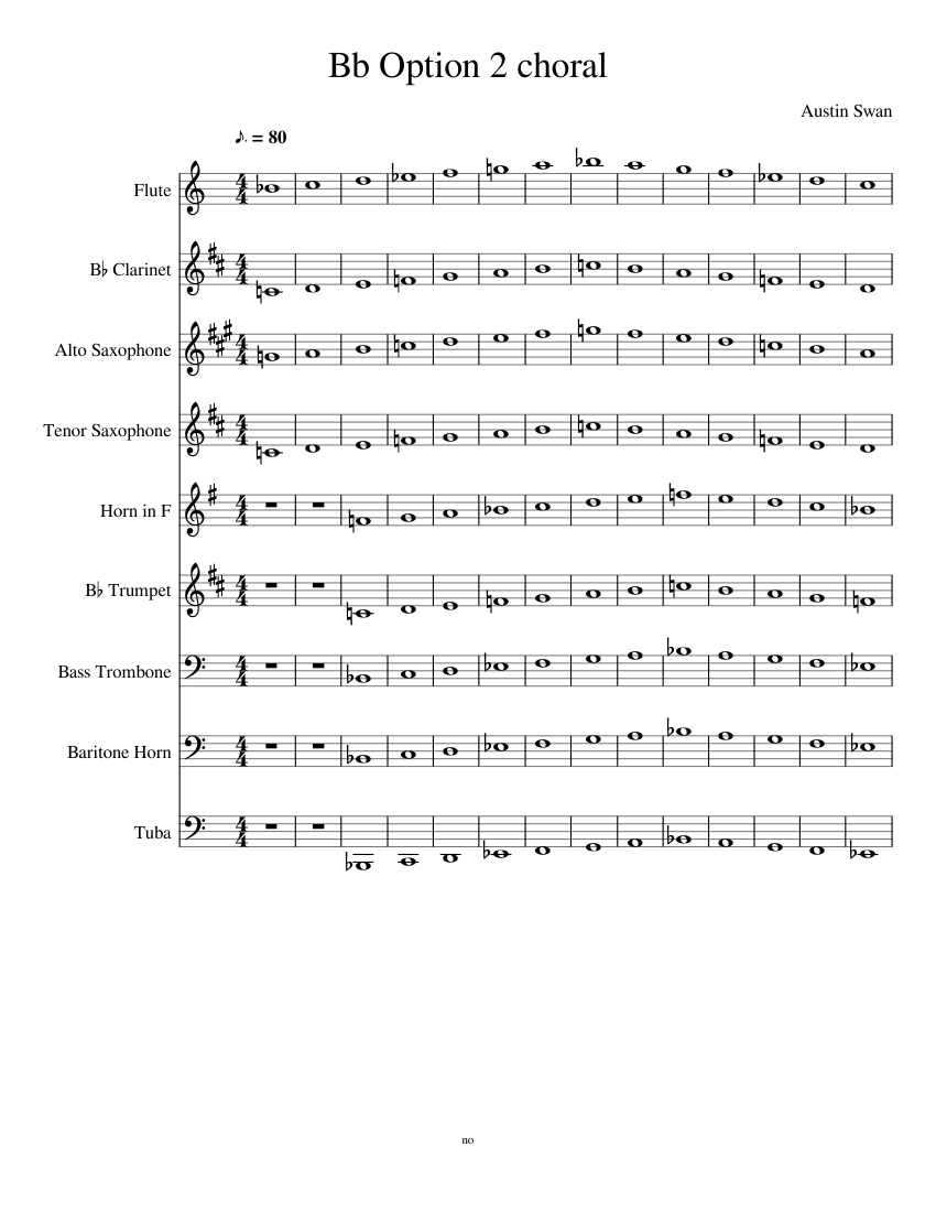 Bb Option 2 choral Sheet music for Tuba, Trombone bass, Flute, Clarinet ...